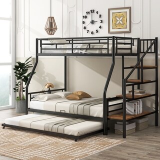[Versatile Bunk Bed] Twin over Full Size Metal Bunk Bed with Trundle ...
